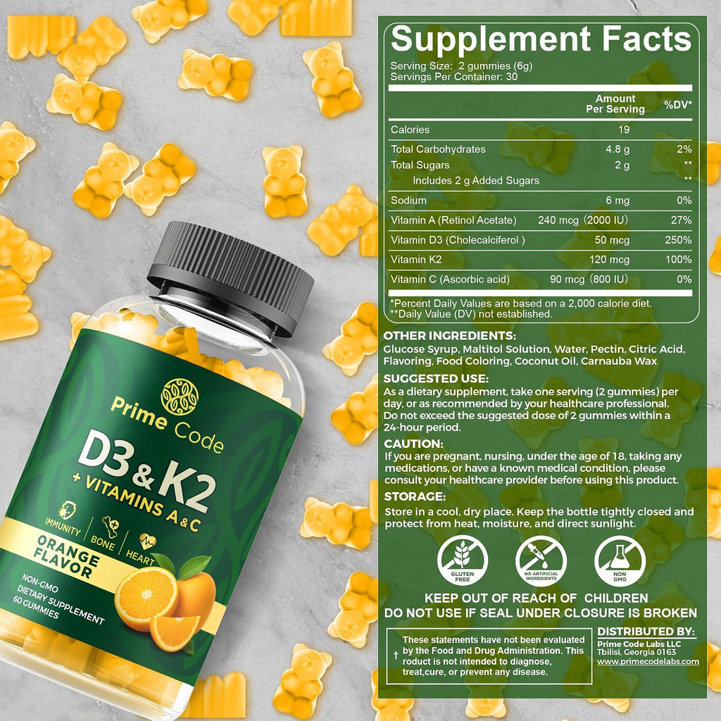 Vitamin D3 K2 gummies support bone health