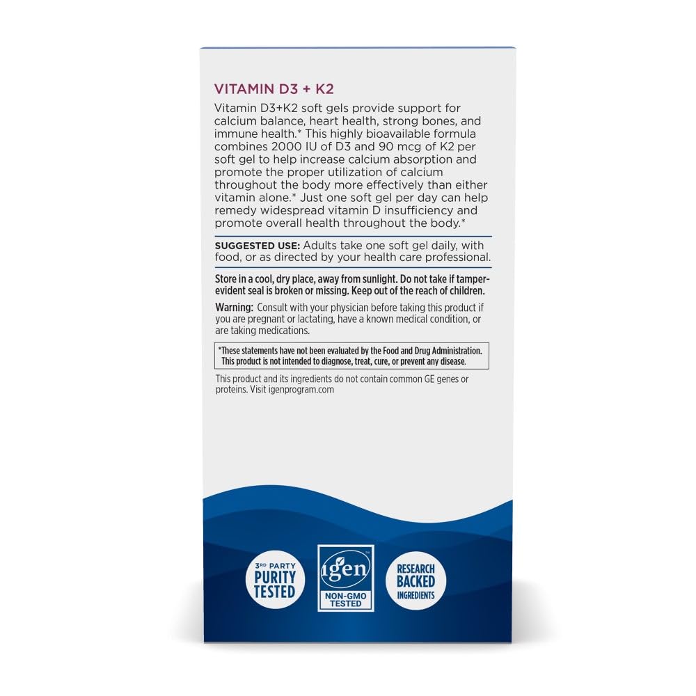 Vitamin D3 K2 softgels for daily wellness
