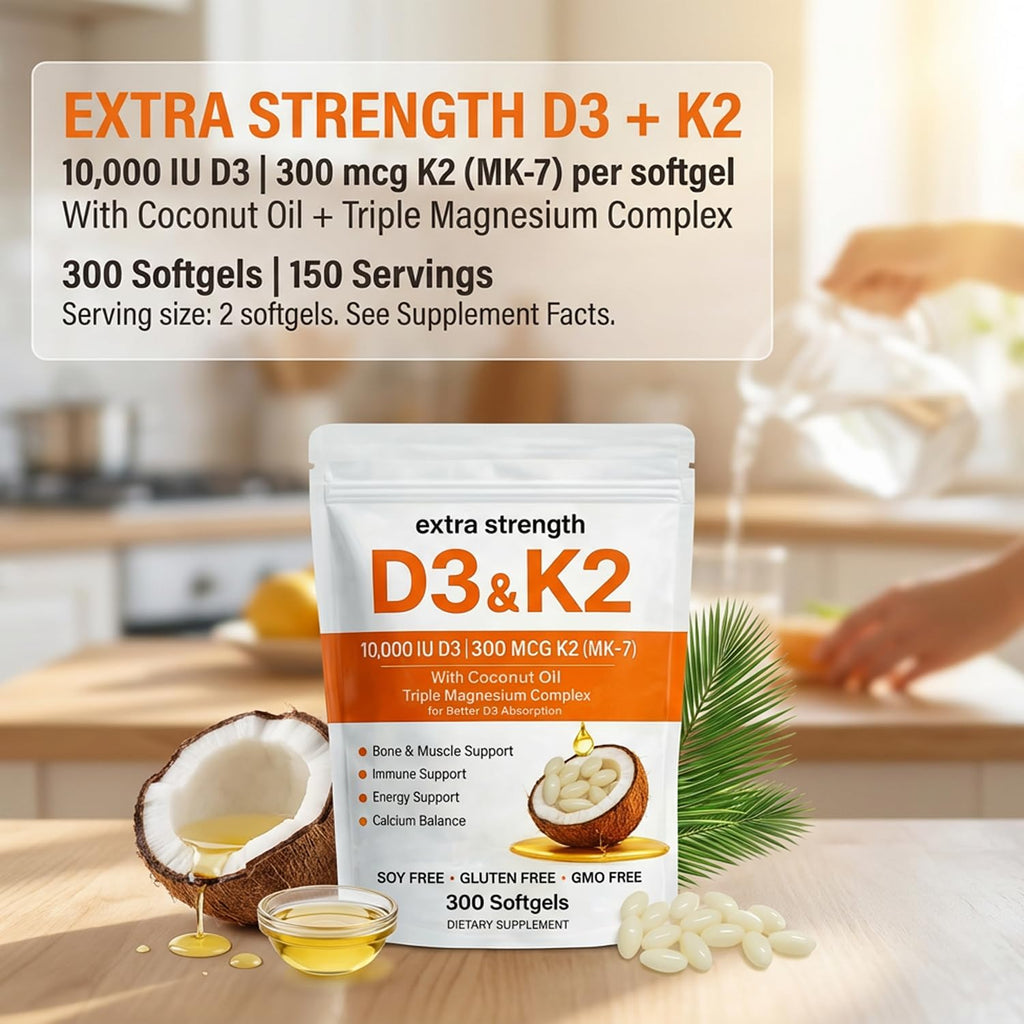 Vitamin D3 K2 softgels for immune support