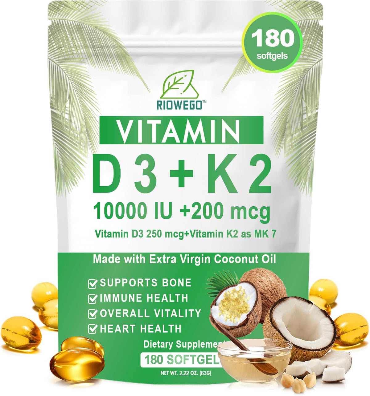 Vitamin D3 K2 softgels for immunity