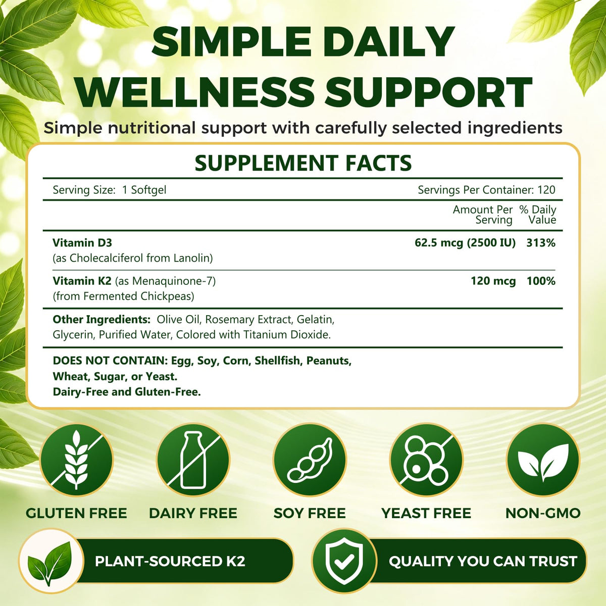 Vitamin D3 K2 softgels for immunity