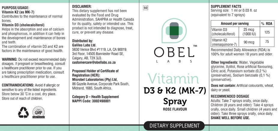Vitamin D3 K2 spray for bone health