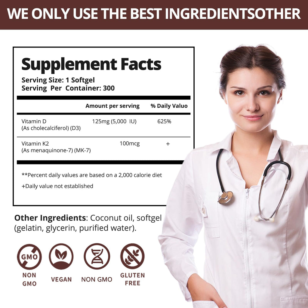 vitamin d3 k2 with 300 softgels