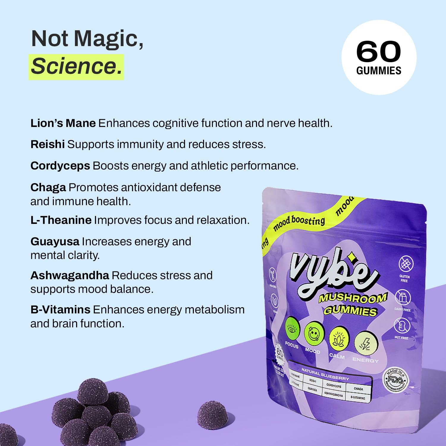 Vitamins and minerals in Vybe gummies