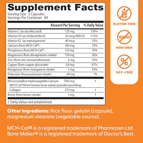 Vitamins C, D3, K2 in calcium capsules
