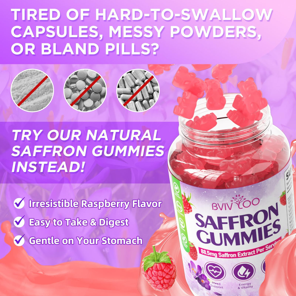 Vitamins for stress relief saffron gummies