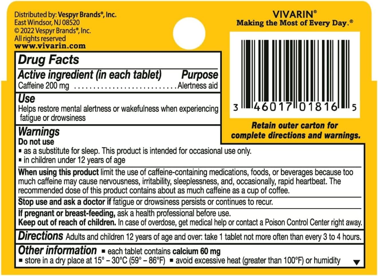 Vivarin energy support tablets 16ct