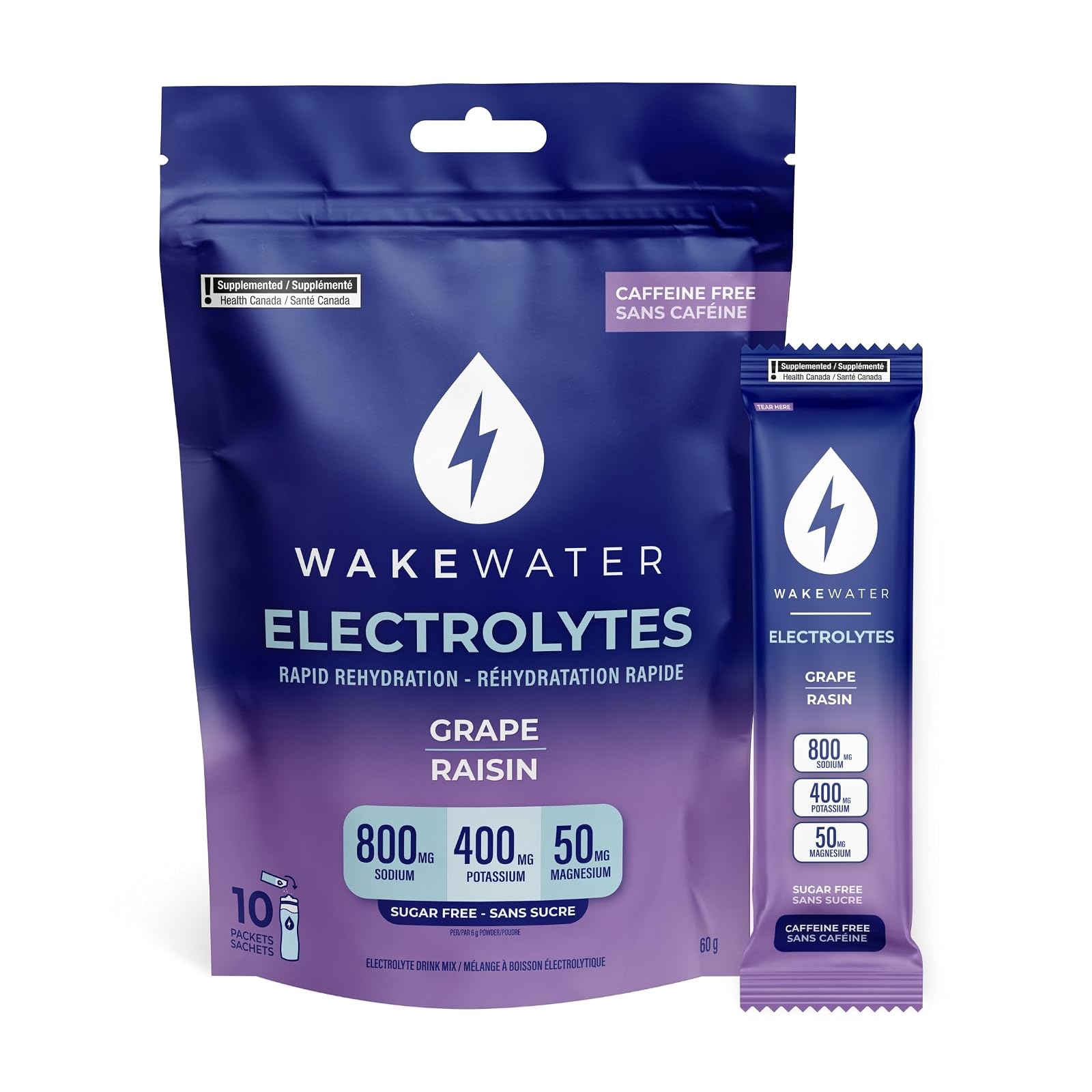 WakeWater grape electrolyte packets