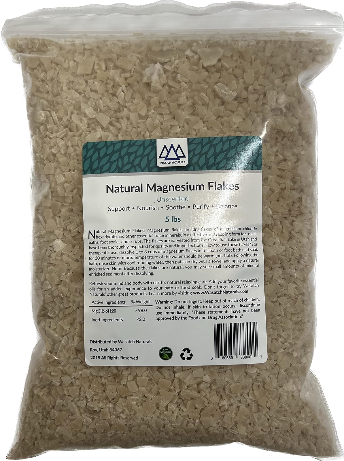 Wasatch Naturals magnesium flakes for relaxation