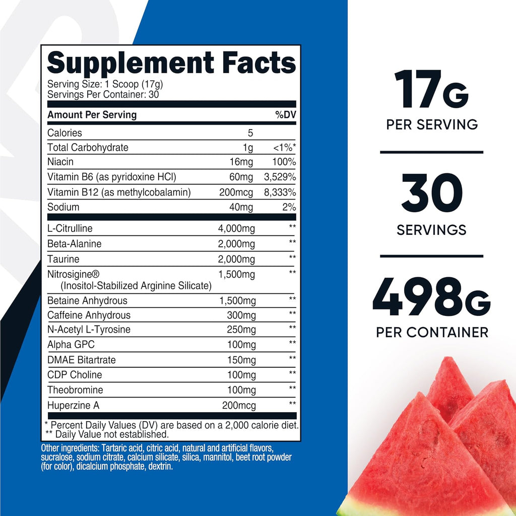 Watermelon flavour pre-workout supplement