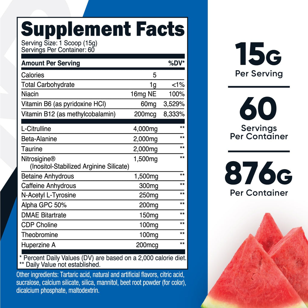 Watermelon flavour pre-workout supplement