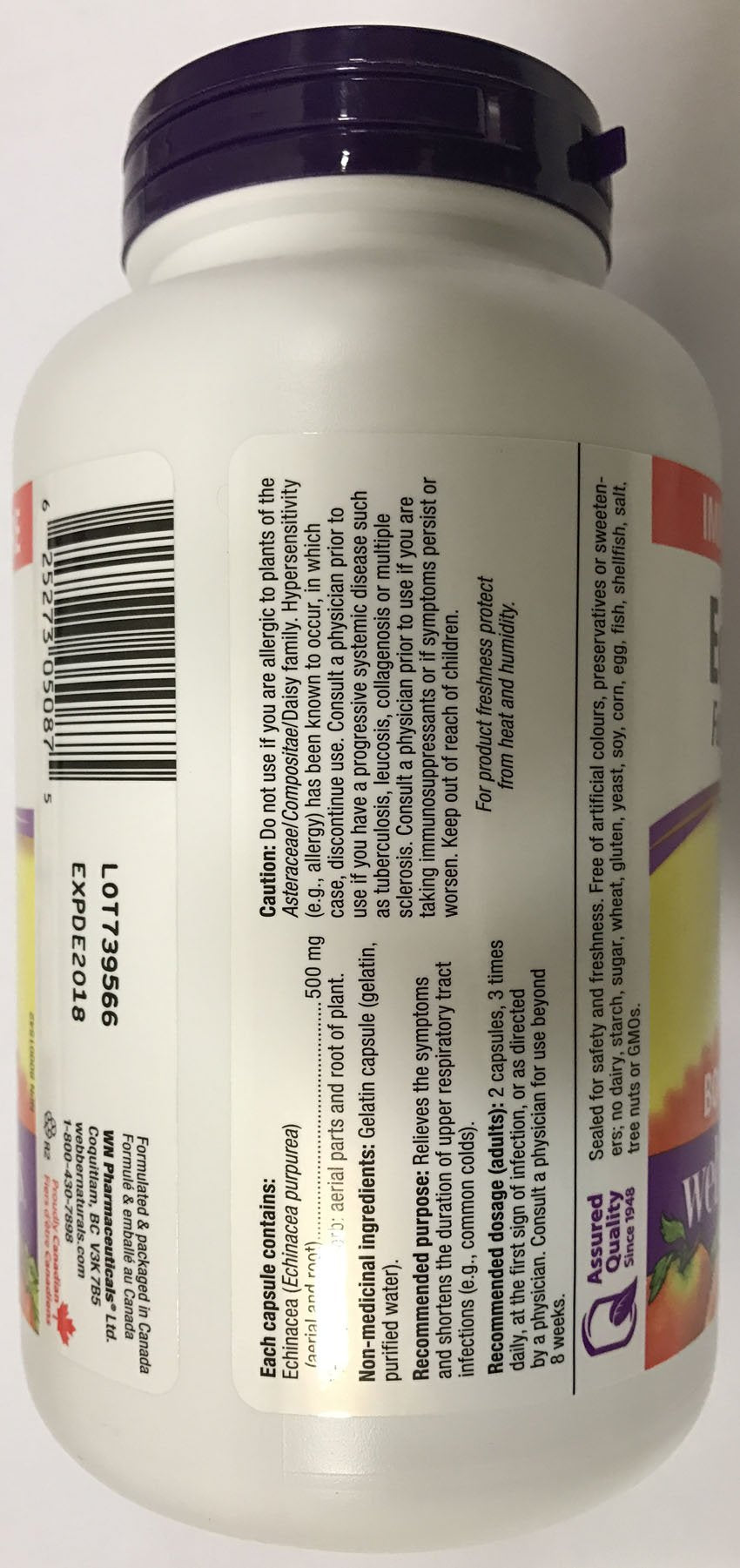 Webber Naturals echinacea herbal supplement