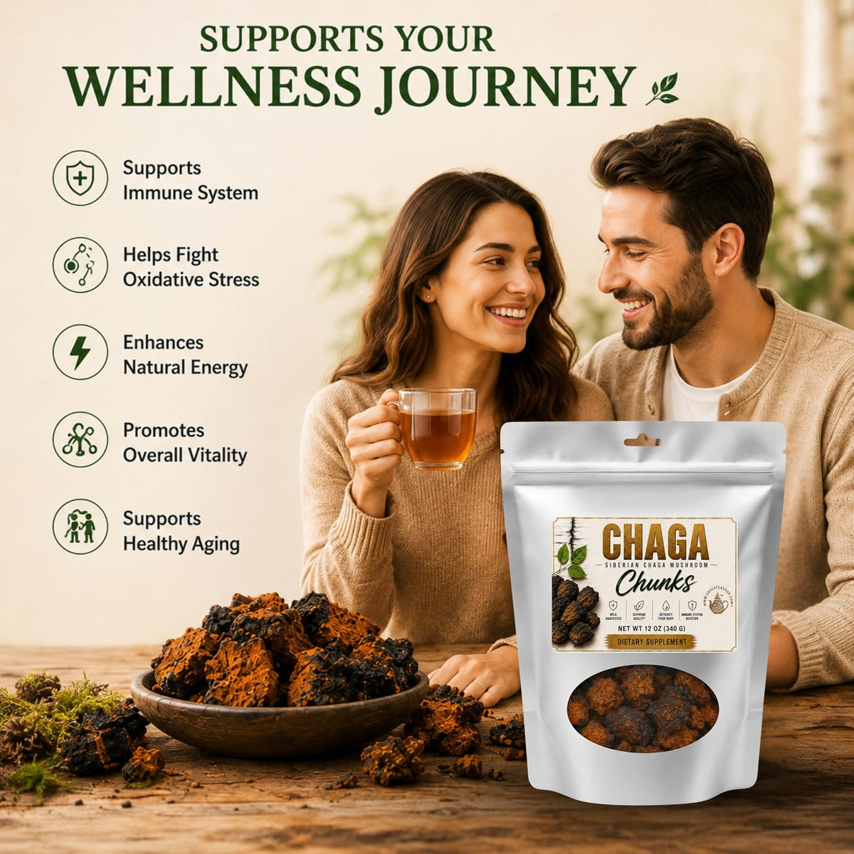 whole chaga chunks for tea