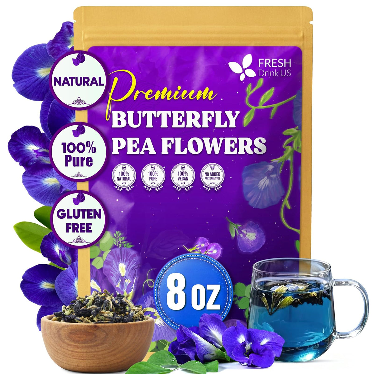 whole dried butterfly pea flowers
