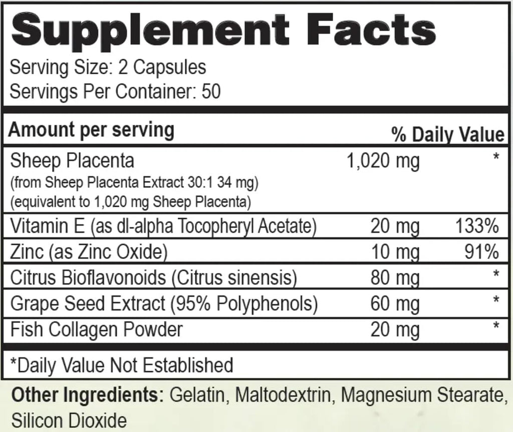 Whole food multivitamin with sheep placenta
