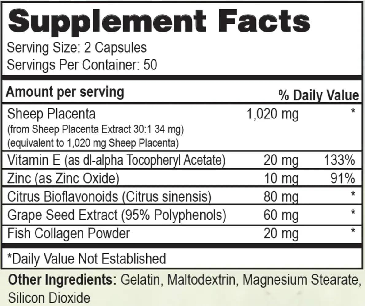 Whole food multivitamin with sheep placenta