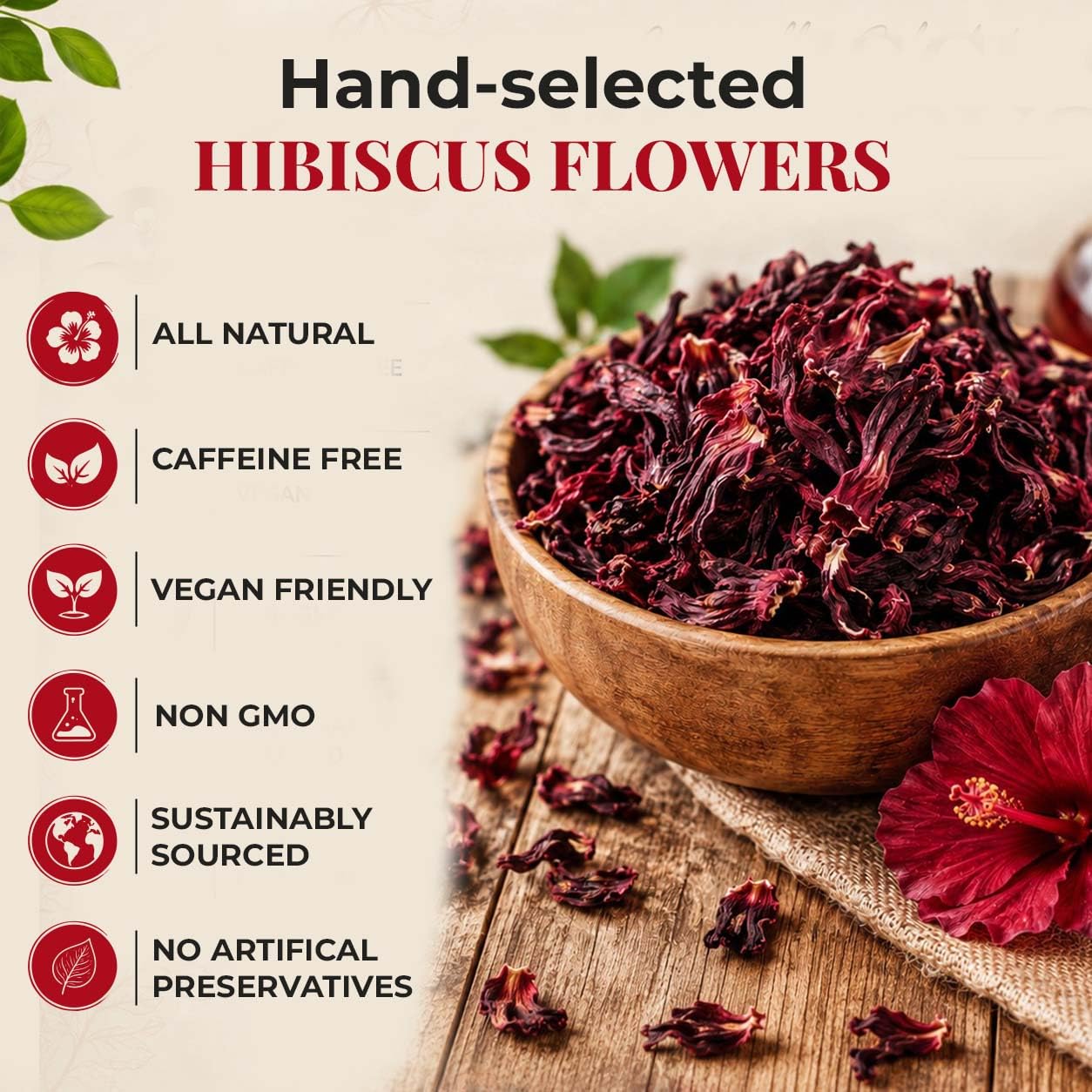 Whole hibiscus petals for infusion
