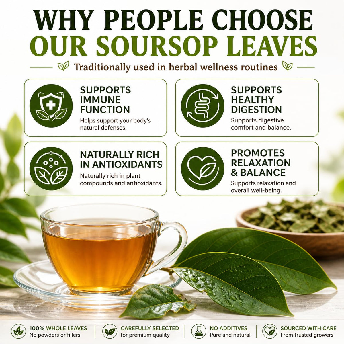 Whole soursop leaves for wellness