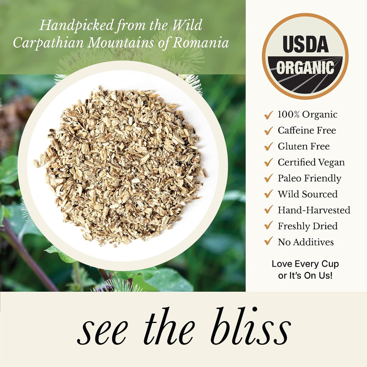Wild Bliss burdock root tea bags