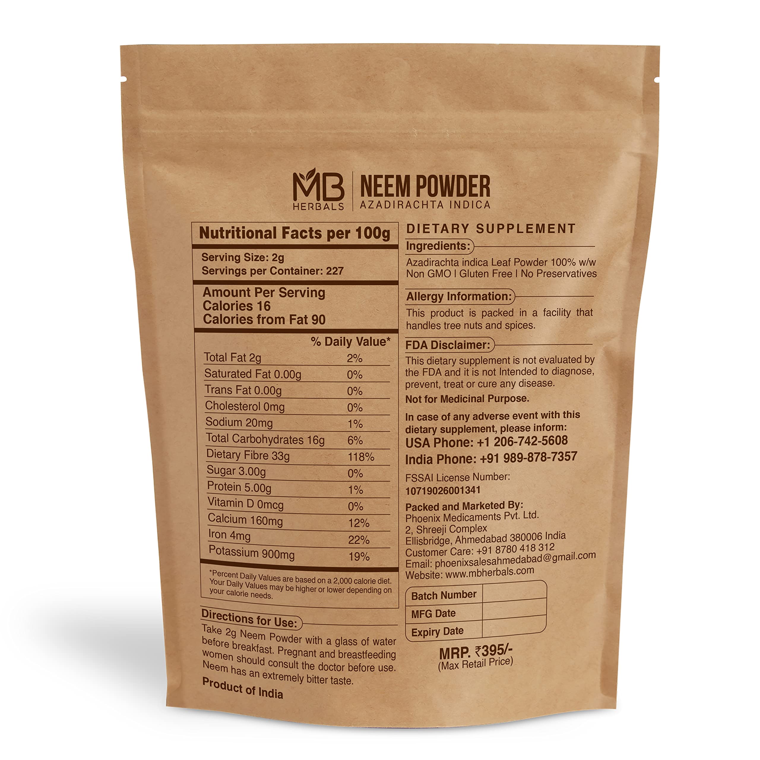 wild crafted neem leaf powder