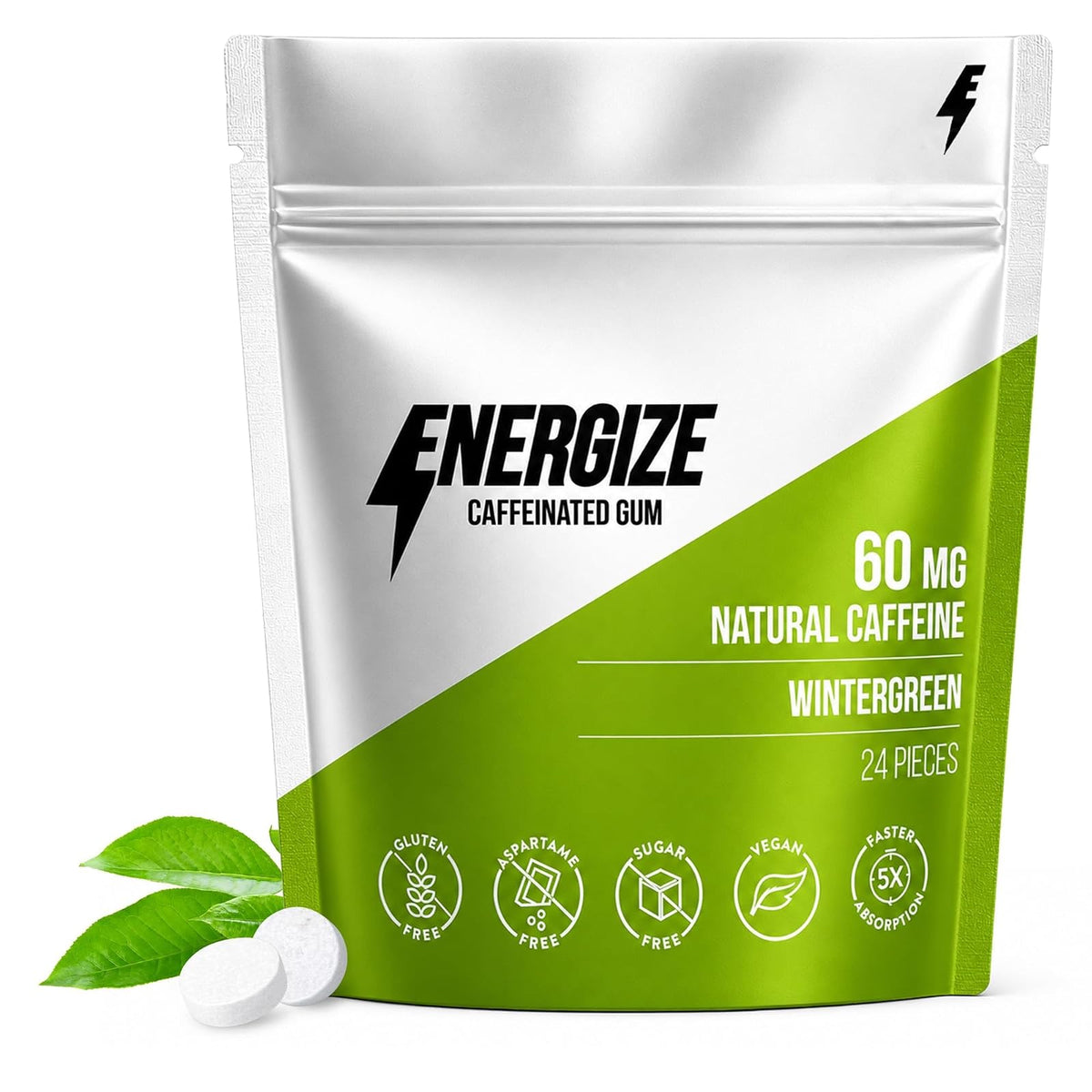 Wintergreen caffeine gum for energy