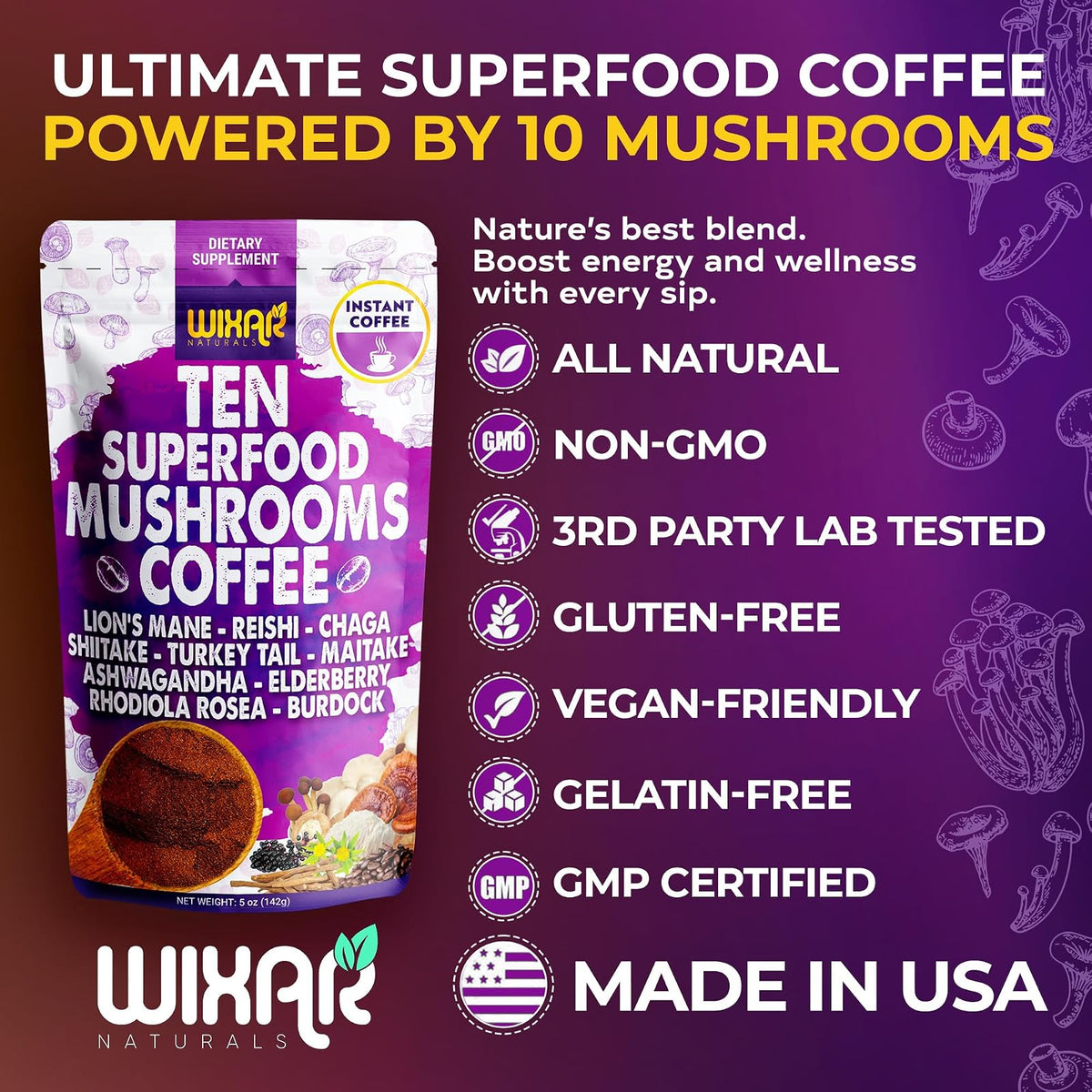 WIXAR instant coffee with mushrooms