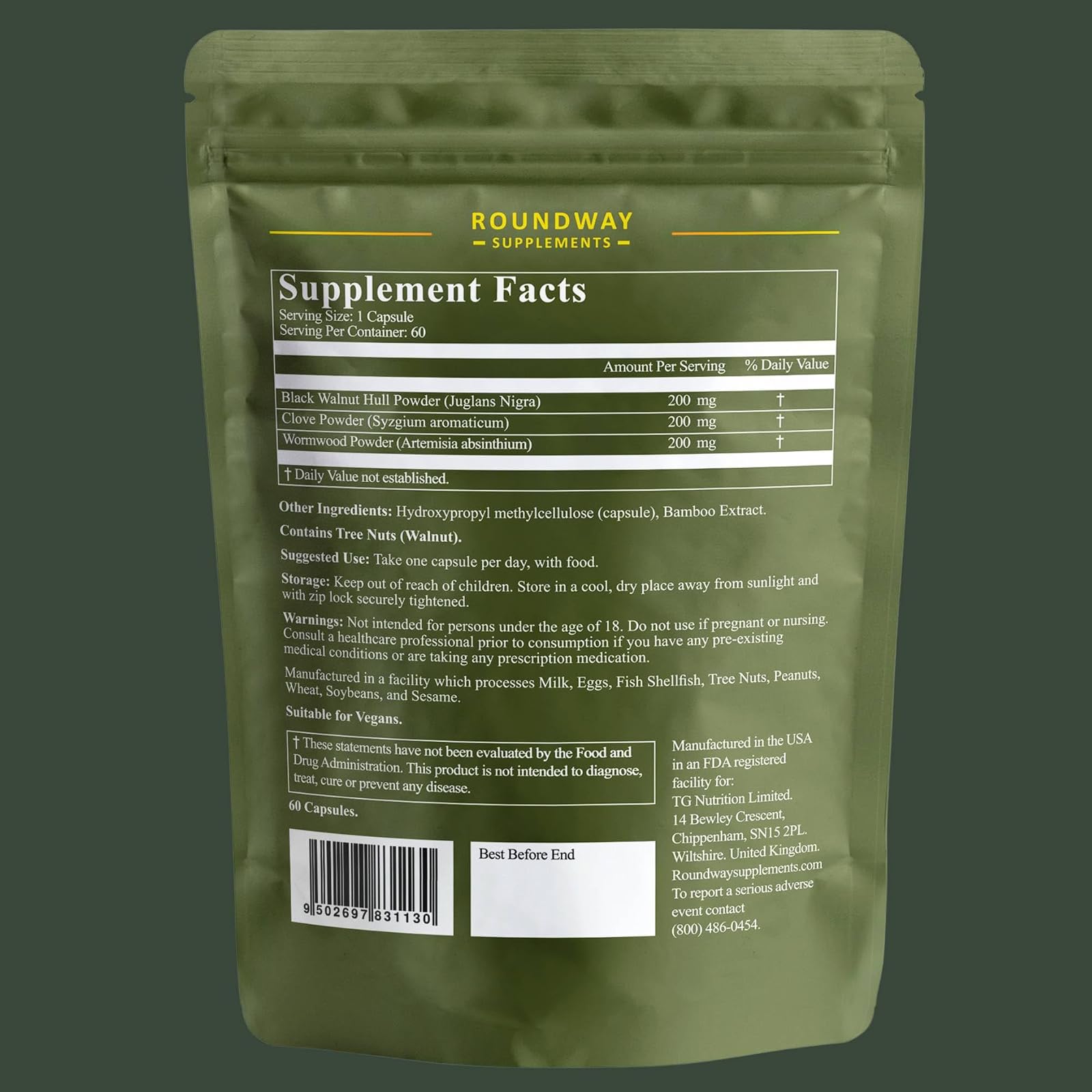 Wormwood 600 mg herbal remedy