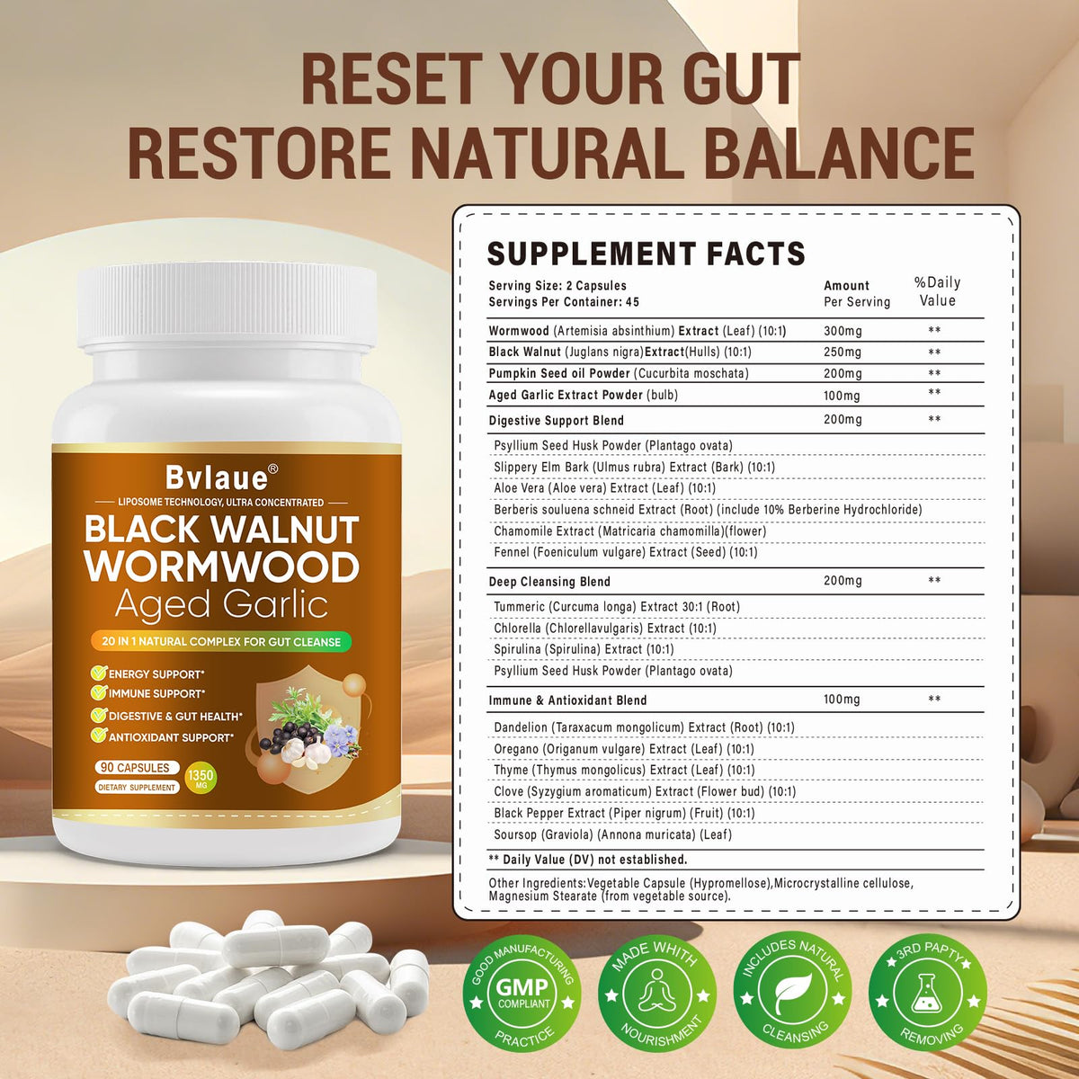 Wormwood Black Walnut herbal supplement