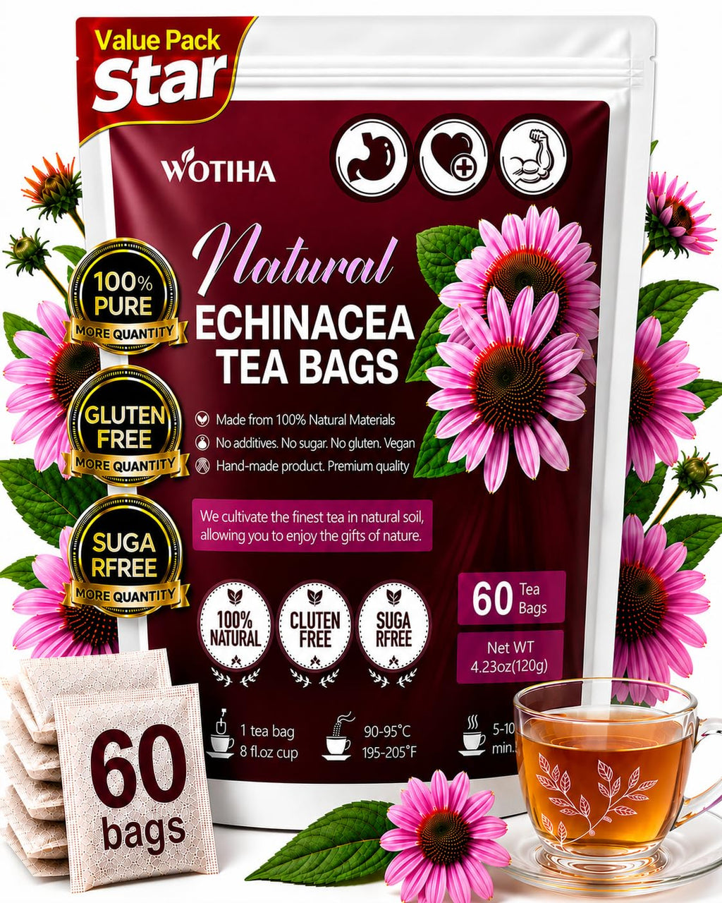WOTIHA Echinacea tea bags for immunity