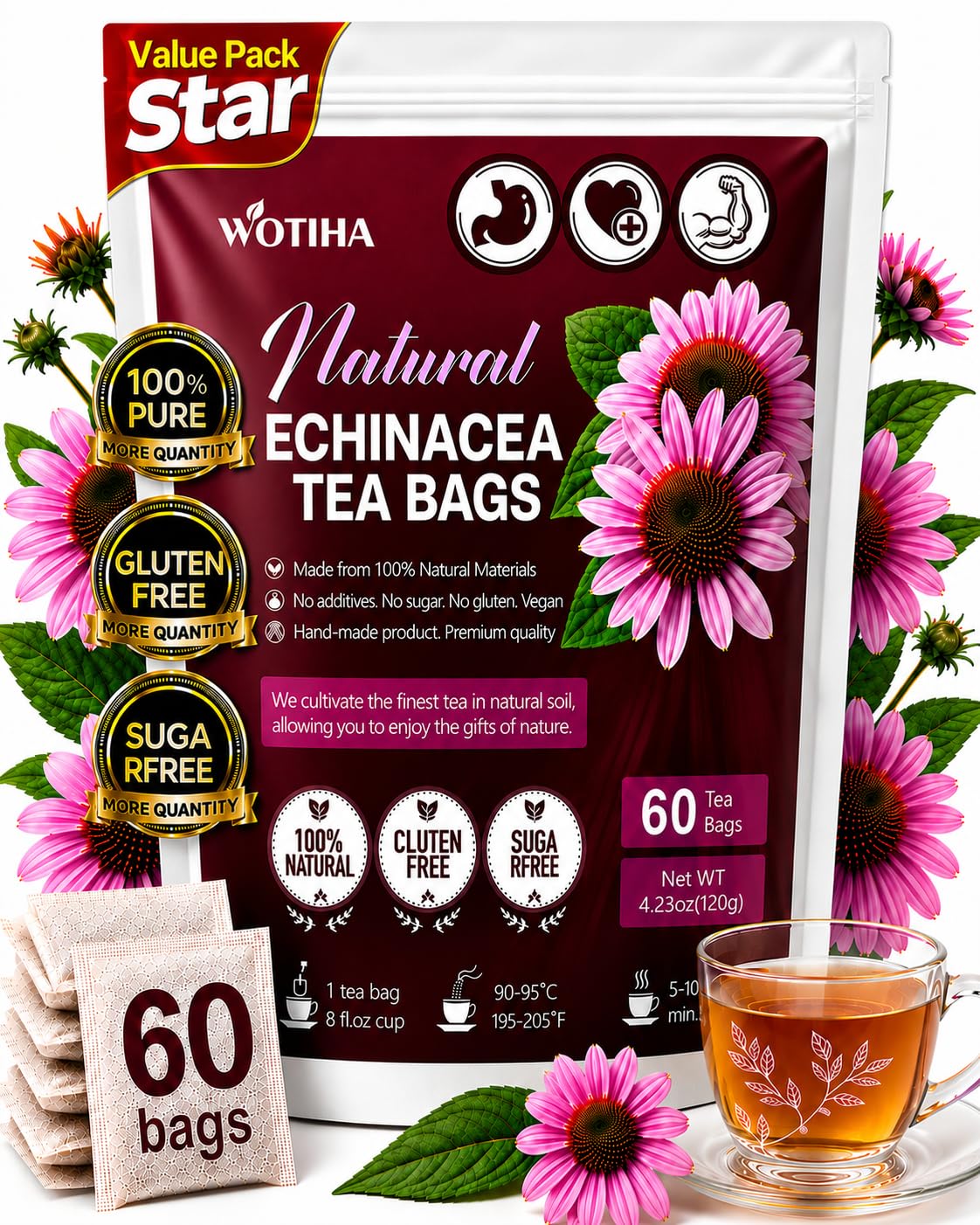WOTIHA Echinacea tea bags for immunity