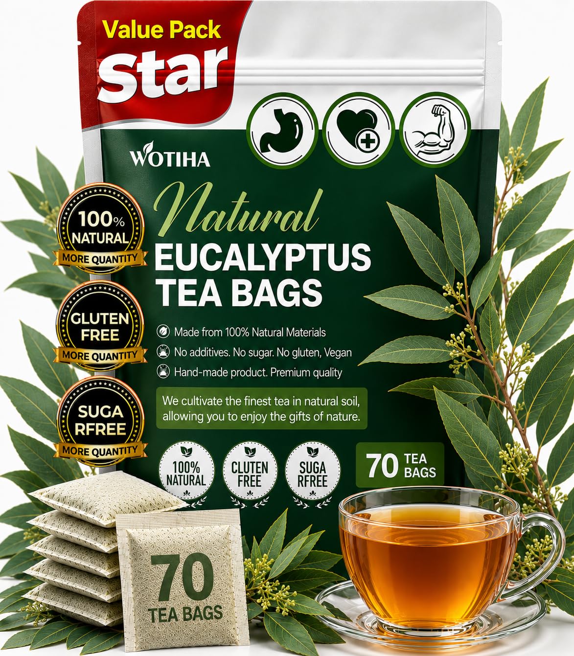 WOTIHA eucalyptus tea bags 70 count