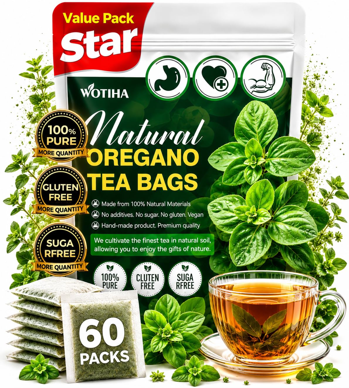 WOTIHA oregano tea bags for digestion
