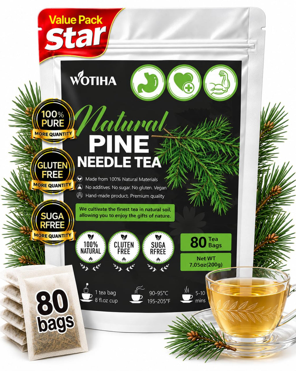 WOTIHA pine needle tea bags
