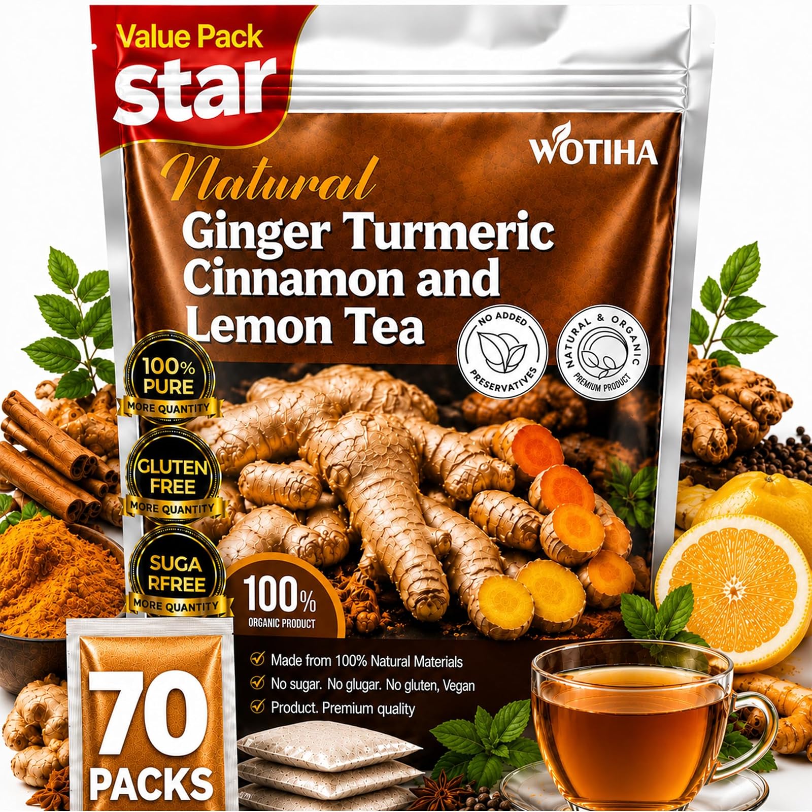 WOTIHA turmeric ginger cinnamon tea bags