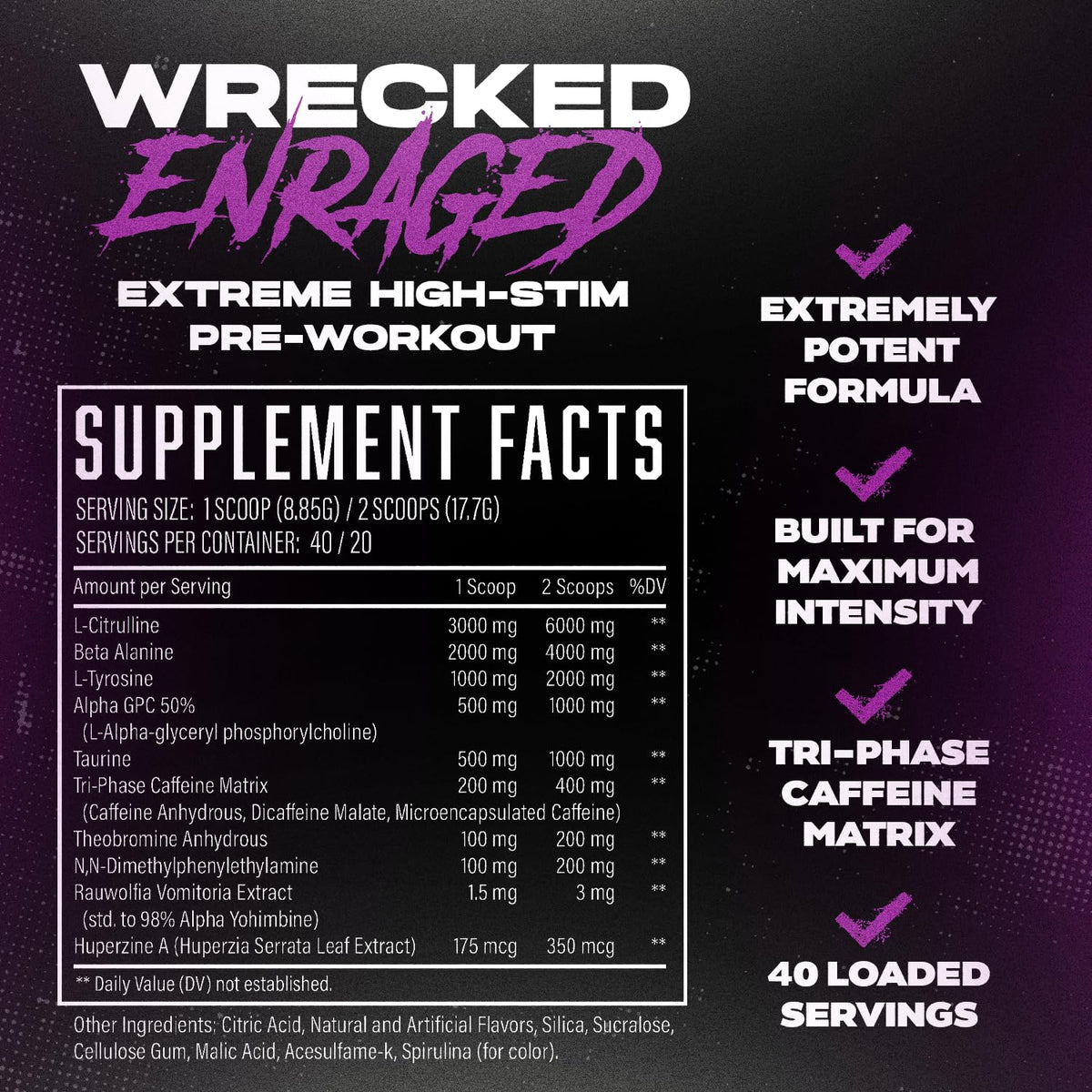 Wrecked Enraged pre workout with 40 servings
