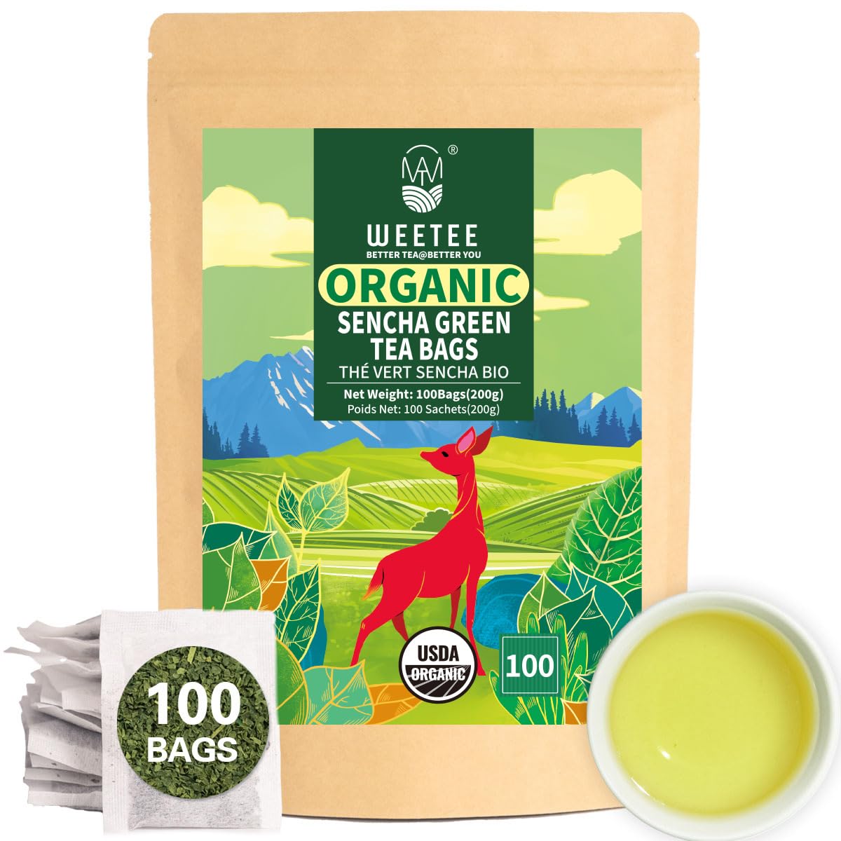 WT WEETEE organic green tea bags