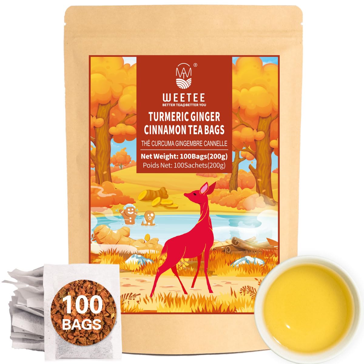 WT WEETEE turmeric ginger cinnamon tea bags