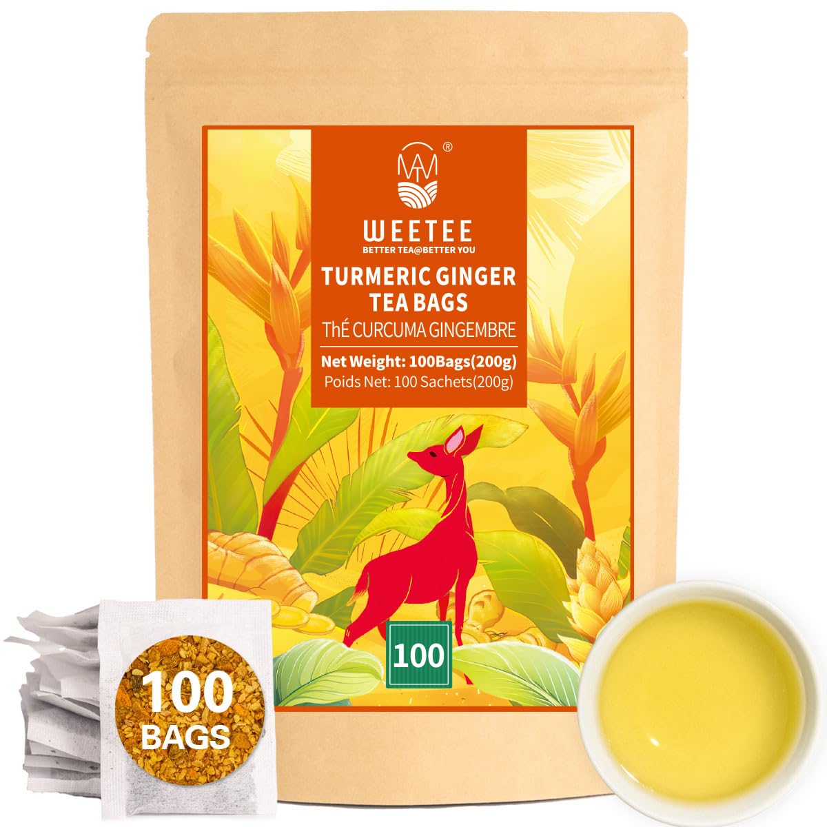 WT WEETEE turmeric ginger herbal tea bags