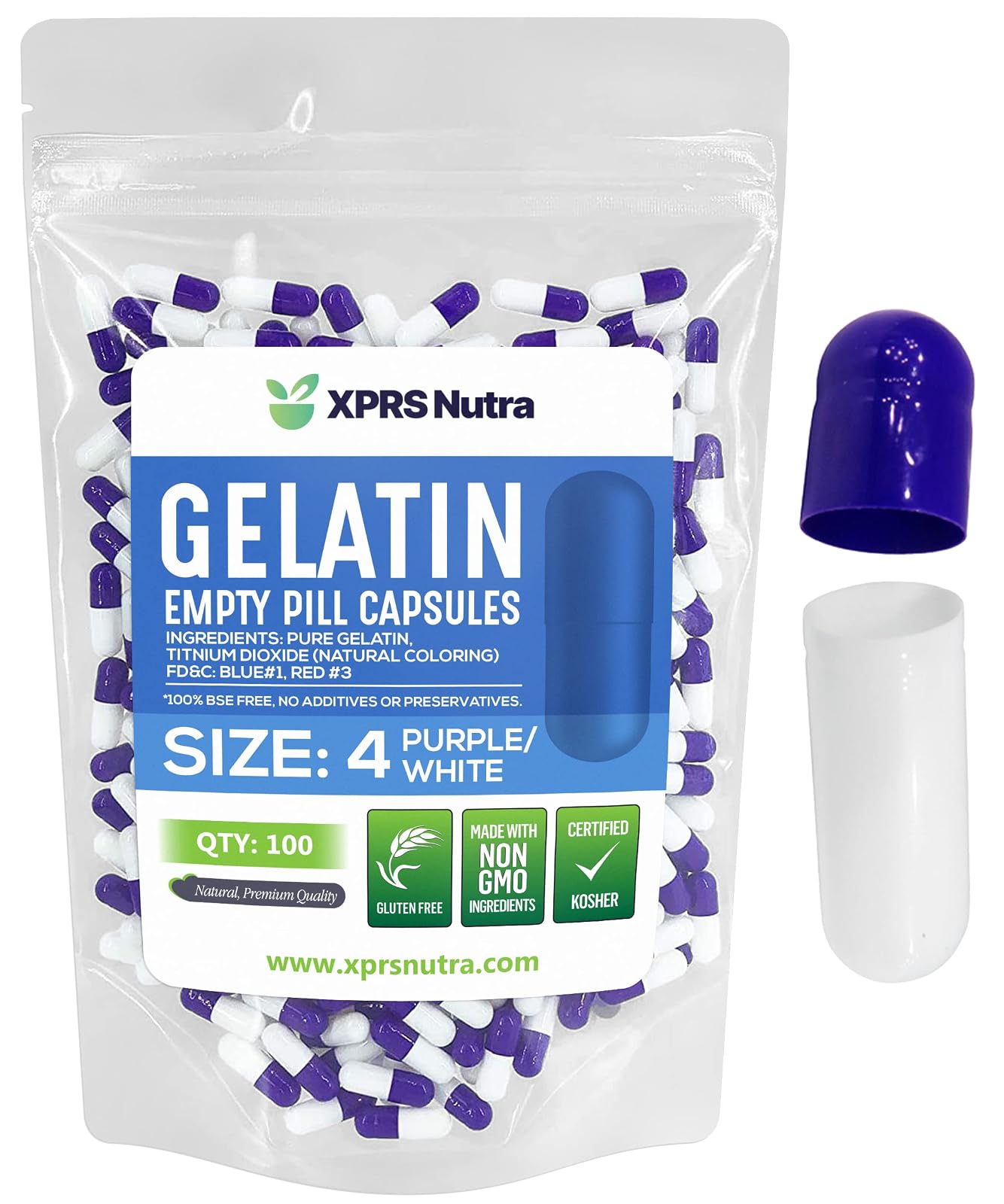 XPRS Nutra size 4 gelatin capsules