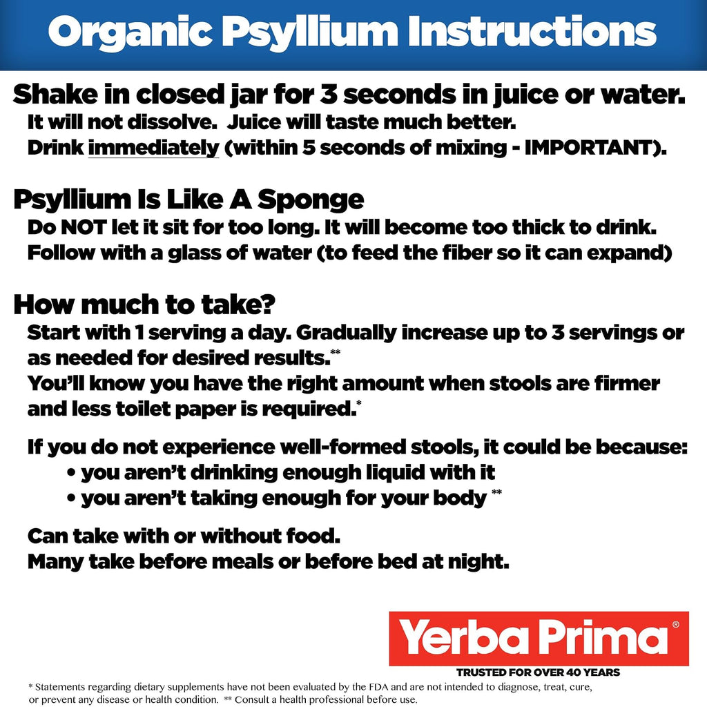 Yerba Prima psyllium for healthy bowel movement