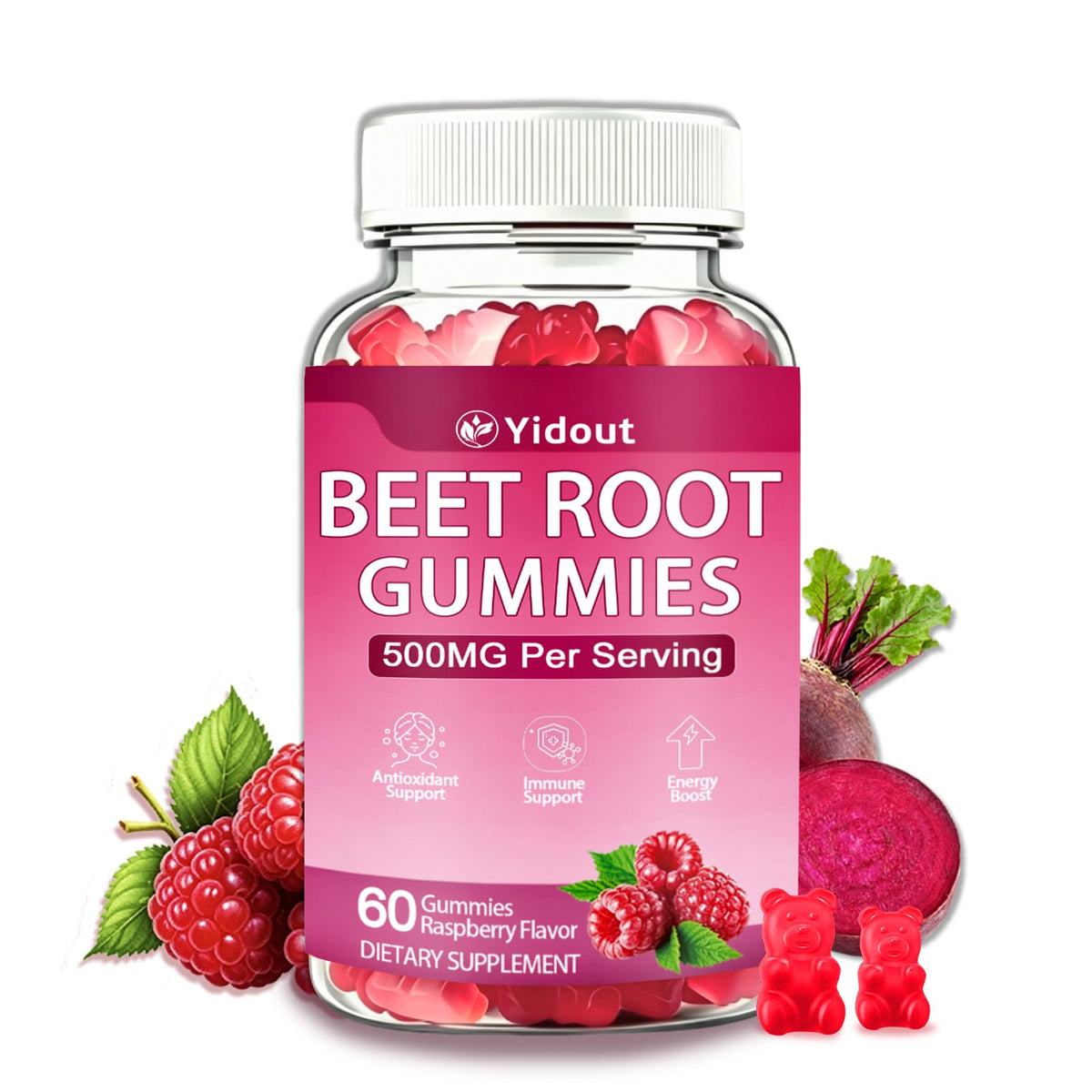 Yidout beet root gummies raspberry flavour