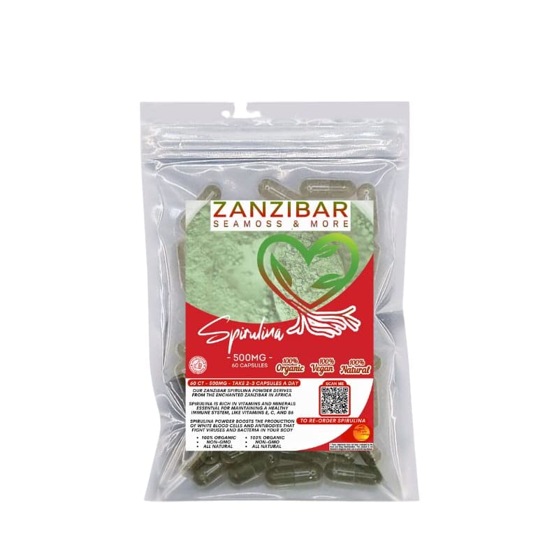 Zanzibar spirulina capsules for energy
