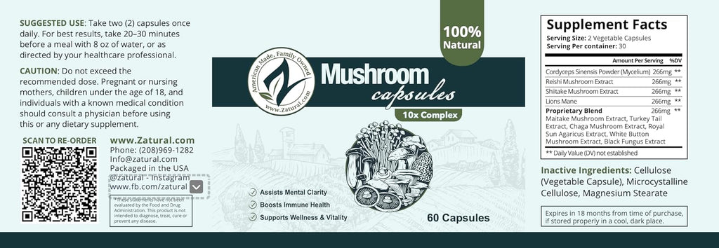 Zatural mushrooms for overall wellness