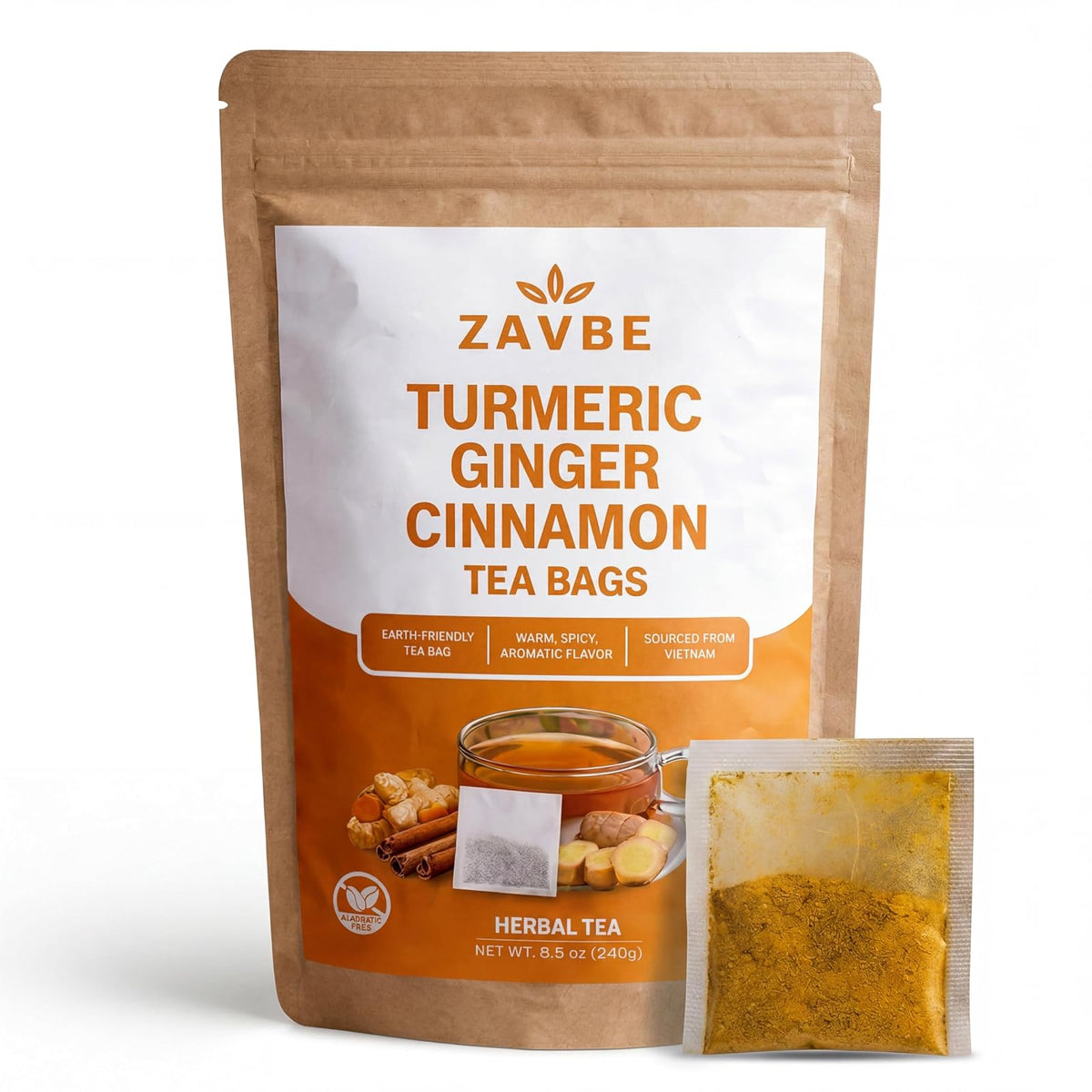 ZAVBE turmeric ginger cinnamon tea bags