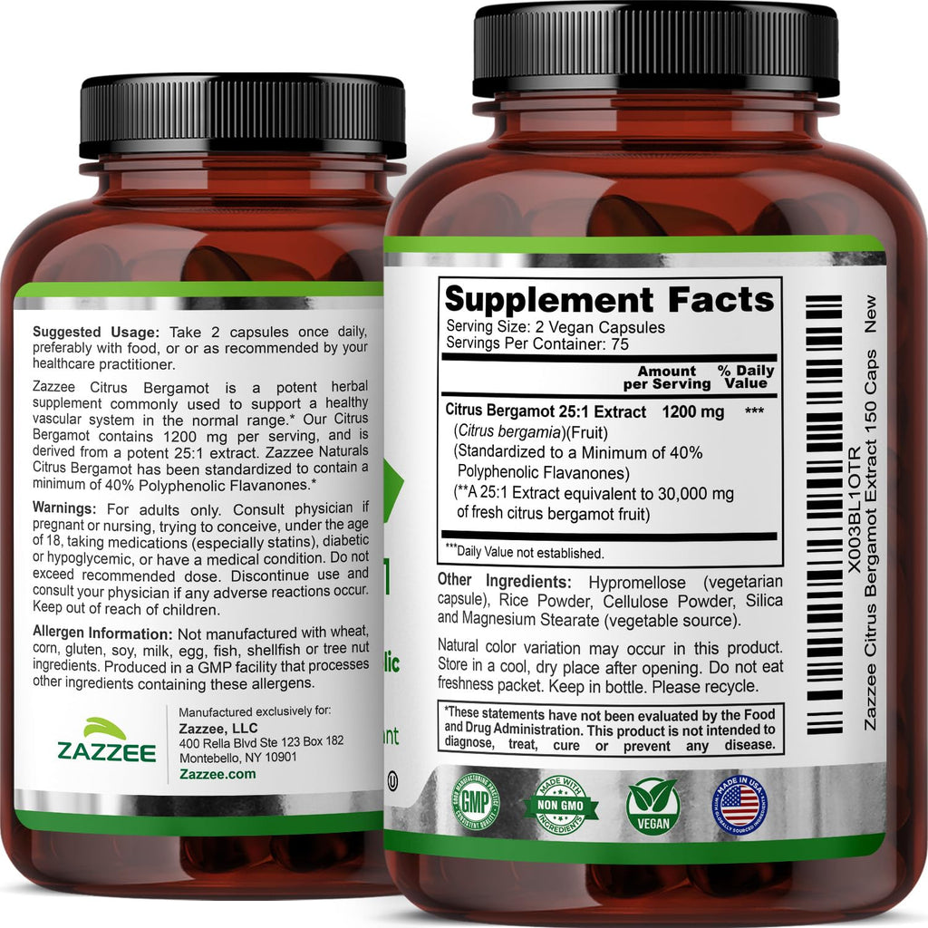 Zazzee Citrus Bergamot 1200 mg health benefits