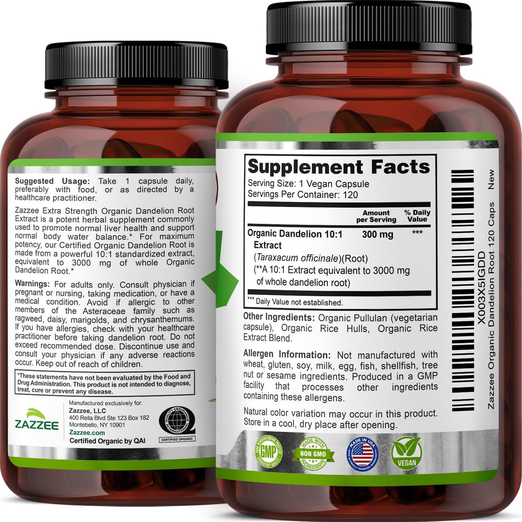 Zazzee dandelion extract for energy
