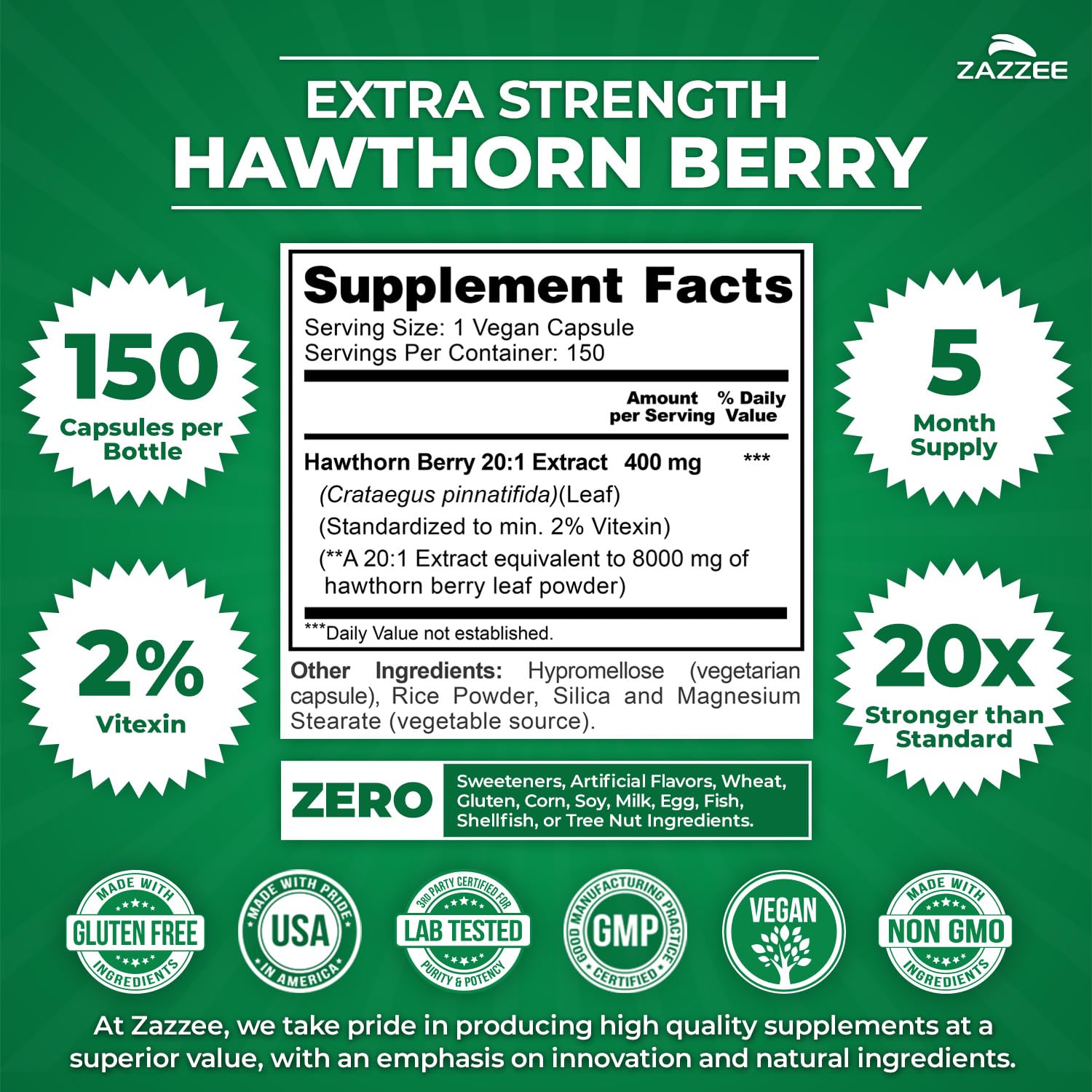 Zazzee hawthorn extract for heart health