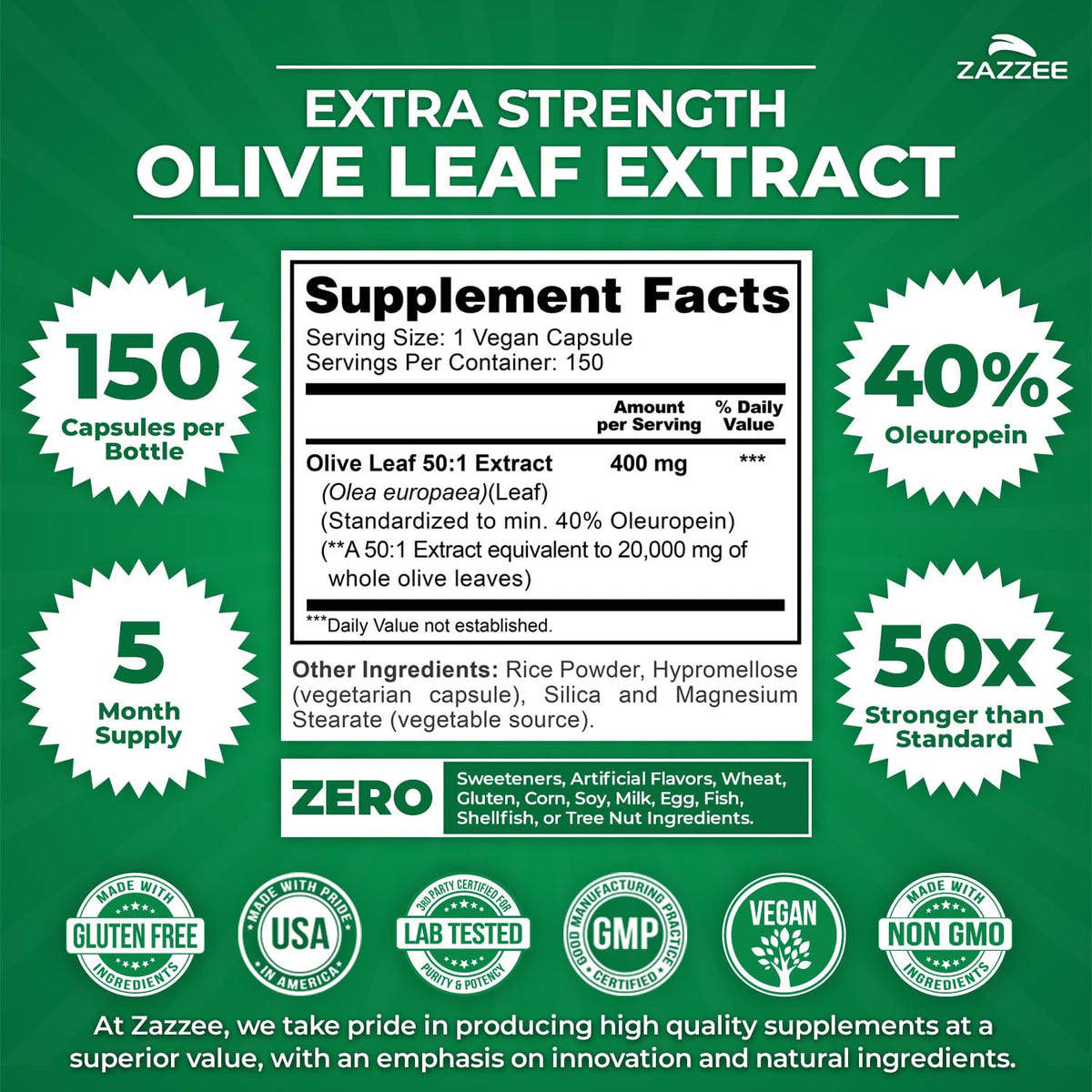 Zazzee olive leaf capsules