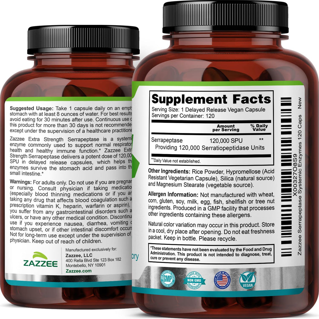 Zazzee serrapeptase for digestive comfort