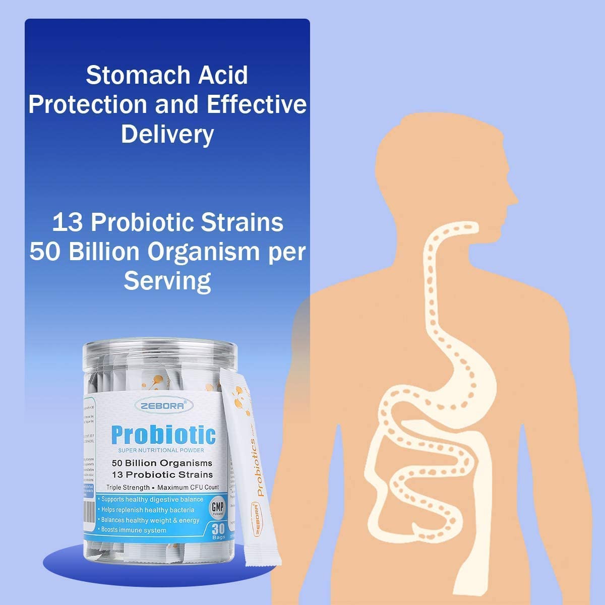 ZEBORA digestive health powder in convenient bags